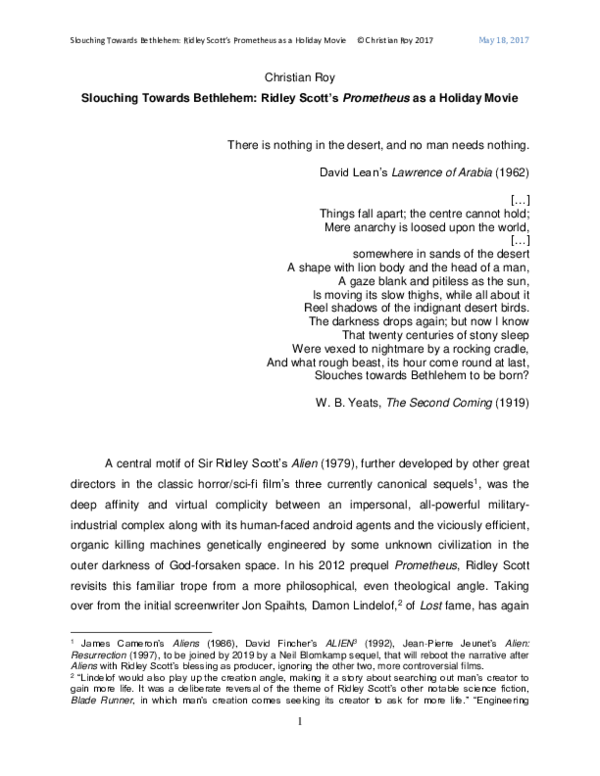 (PDF) Ridley Scott's Prometheus as a Holiday Movie