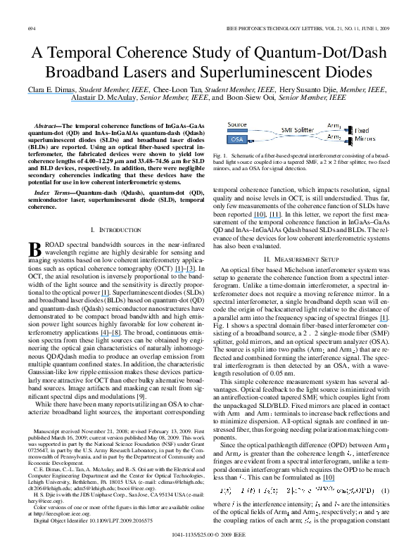 (PDF) A Temporal Coherence Study of Quantum-Dot/Dash Broadband Lasers and Superluminescent Diodes