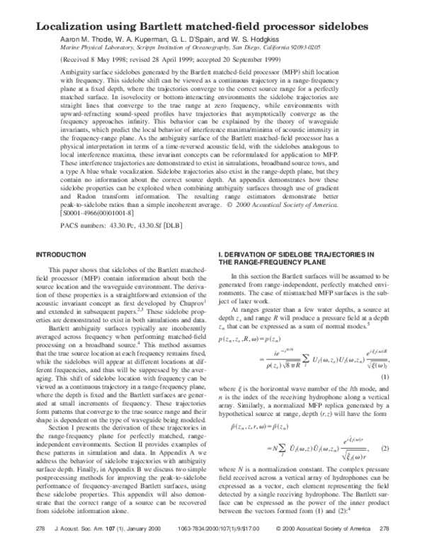 Pdf Localization Using Bartlett Matched Field Processor Sidelobes