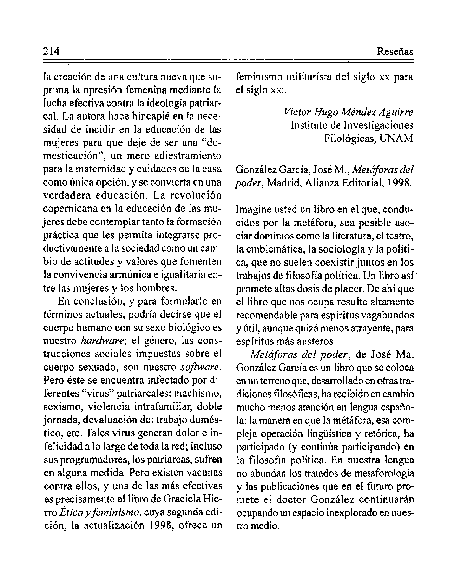 (PDF) Reseña de "Metáforas del poder" de Victor Hugo Méndez (Por Sergio ...