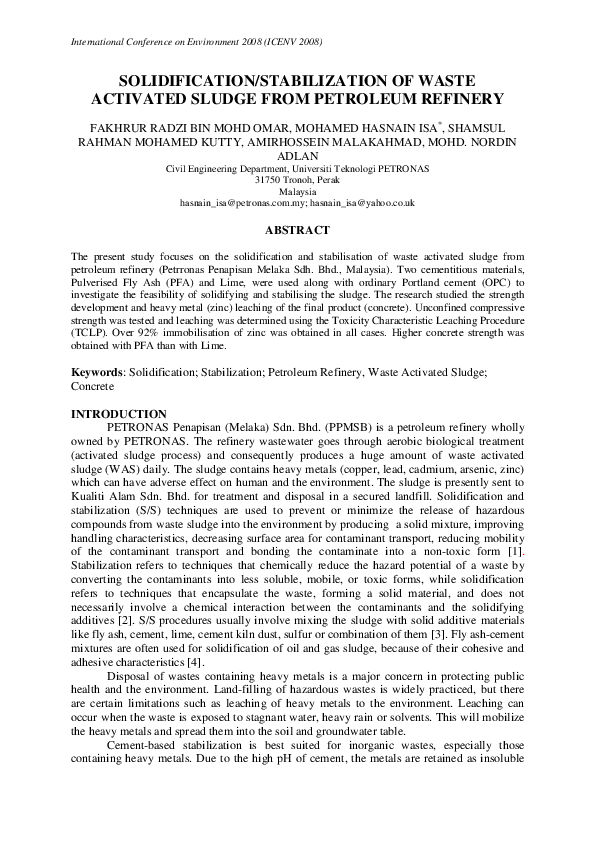 (PDF) Solidification-stabilization of waste activated sludge from ...