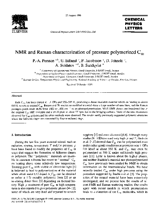(PDF) NMR and Raman characterization of pressure polymerized C60