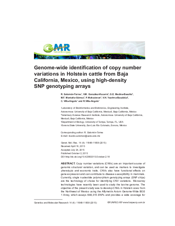 Pdf Genome Wide Identification Of Copy Number Variations In Holstein Cattle From Baja