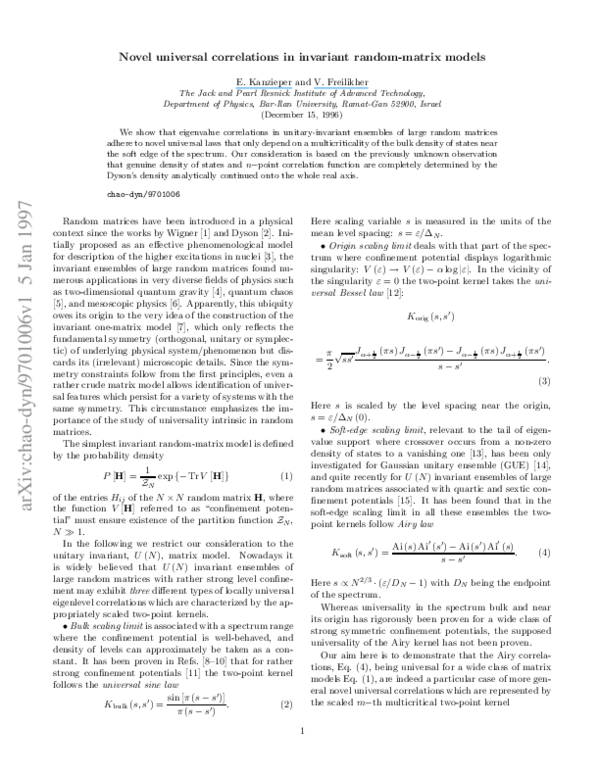 (PDF) Novel Universal Correlations in Invariant Random-Matrix Models | Valentin Freilikher ...