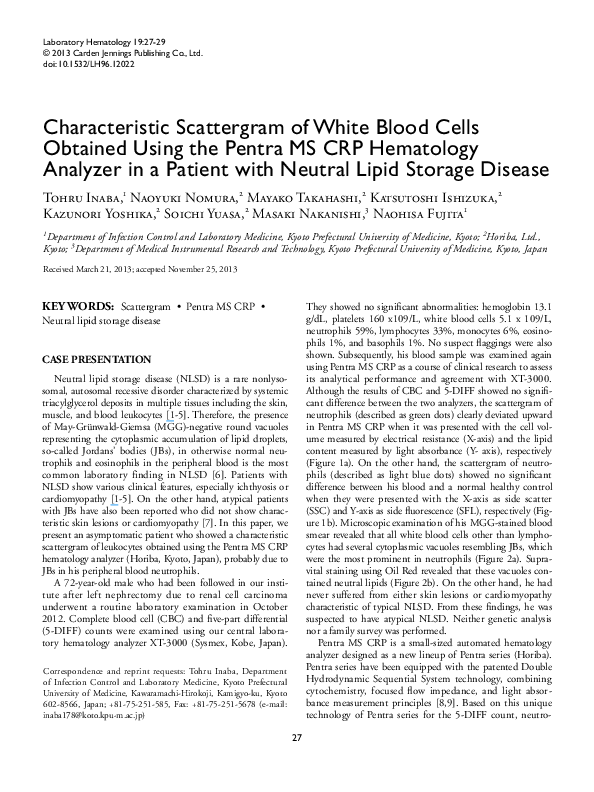 (PDF) Characteristic scattergram of white blood cells obtained using ...