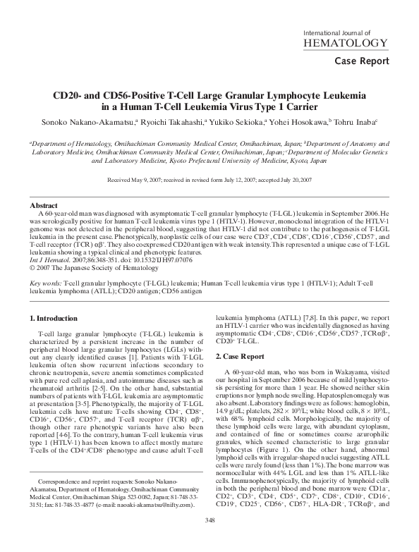 (PDF) CD20- and CD56-Positive T-Cell Large Granular Lymphocyte Leukemia ...