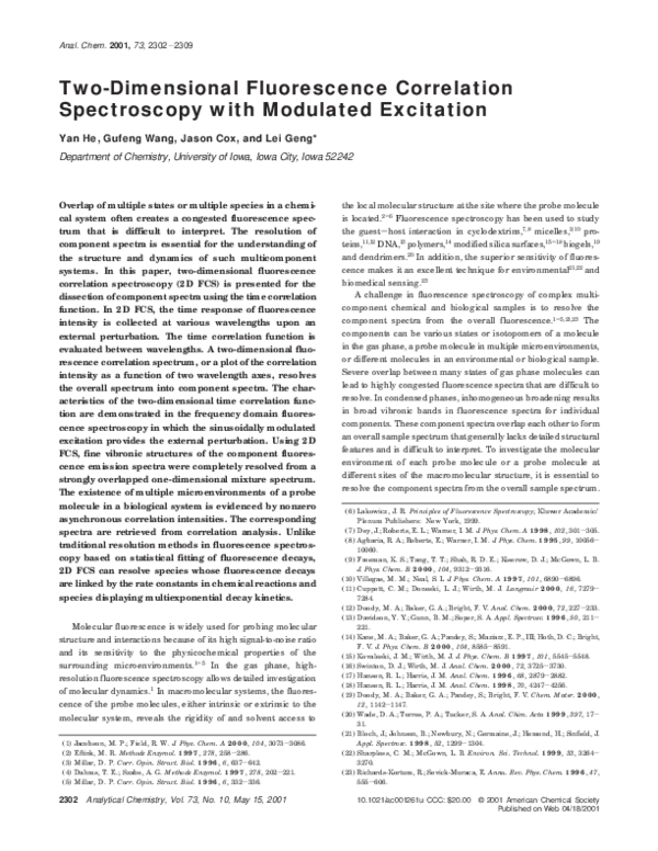 (PDF) Two-Dimensional Fluorescence Correlation Spectroscopy with Modulated Excitation