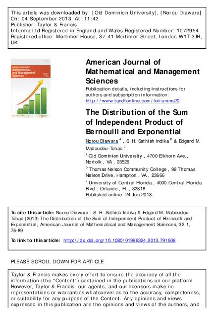 Pdf The Distribution Of The Sum Of Independent Product Of Bernoulli And Exponential