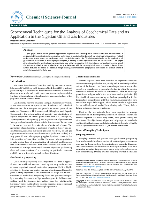 (PDF) Geochemical Techniques for the Analysis of Geochemical Data and its Application in the ...