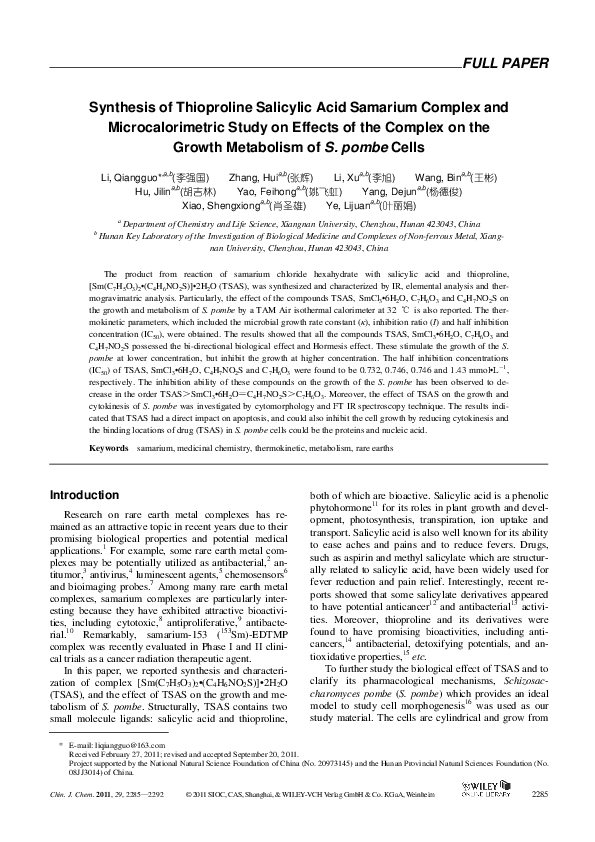 (PDF) Synthesis of Thioproline Salicylic Acid Samarium Complex and ...