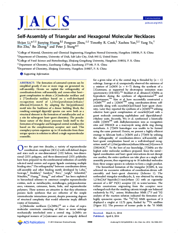 Pdf Self Assembly Of Triangular And Hexagonal Molecular Necklaces