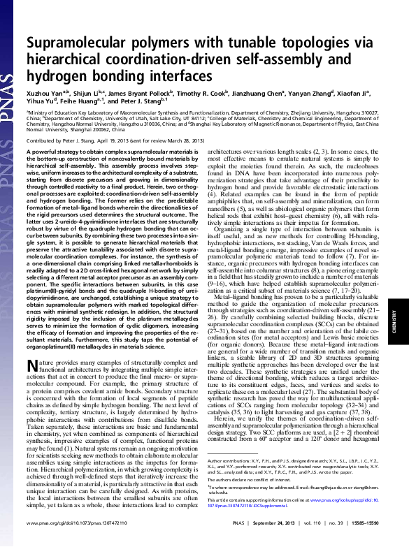 (PDF) Supramolecular polymers with tunable topologies via hierarchical coordination-driven self ...