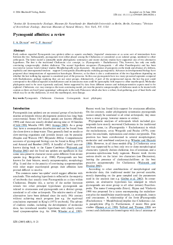 (PDF) Pycnogonid affinities: a review | Jason A. Dunlop - Academia.edu
