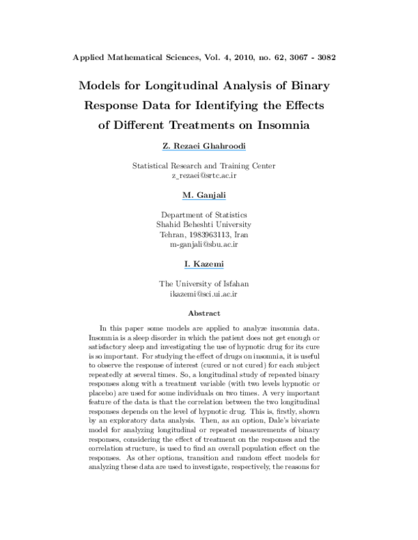 Pdf Models For Longitudinal Analysis Of Binary Response Data For