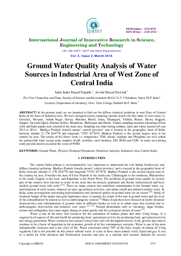 (PDF) Ground Water Quality Analysis of Water Sources in Industrial Area ...