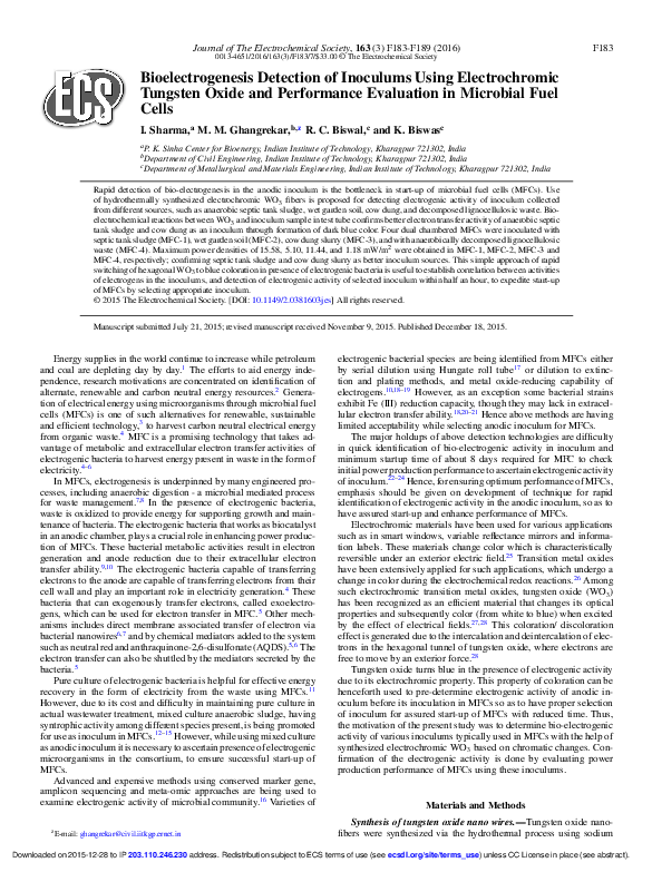 (PDF) Bioelectrogenesis Detection of Inoculums Using Electrochromic ...