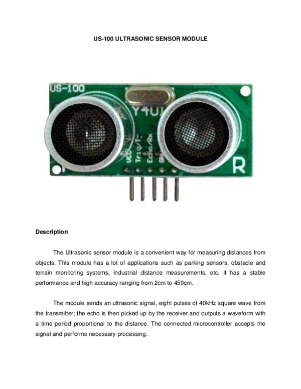(PDF) US-100 ULTRASONIC SENSOR MODULE