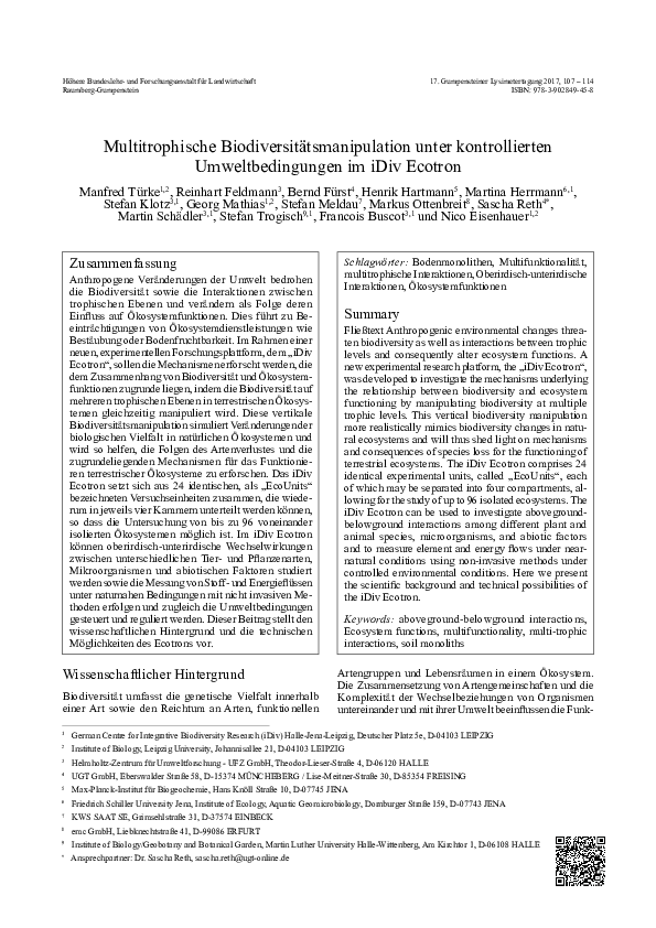 (PDF) Multitrophische Biodiversitätsmanipulation unter kontrollierten ...