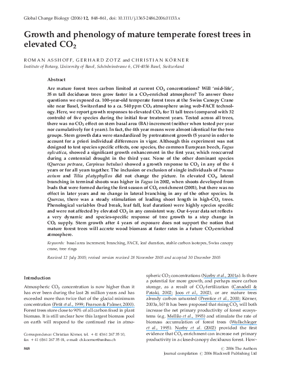 (PDF) Growth and phenology of mature temperate forest trees in elevated CO2