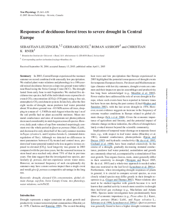 (PDF) Responses of deciduous forest trees to severe drought in Central ...