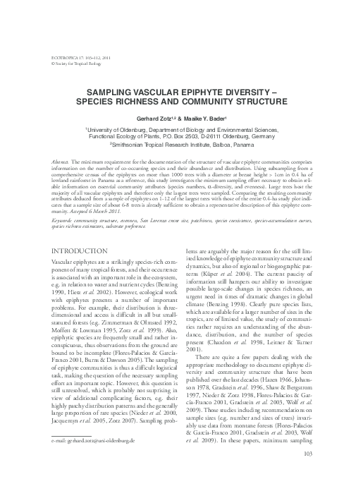(PDF) Sampling vascular epiphyte diversity–species richness and community structure