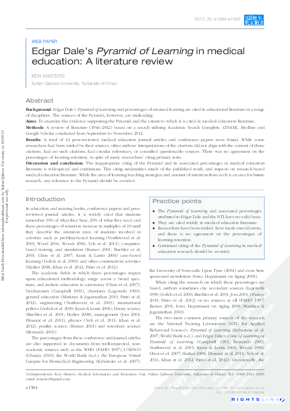 (PDF) Edgar Dale's Pyramid of Learning in medical education: A ...