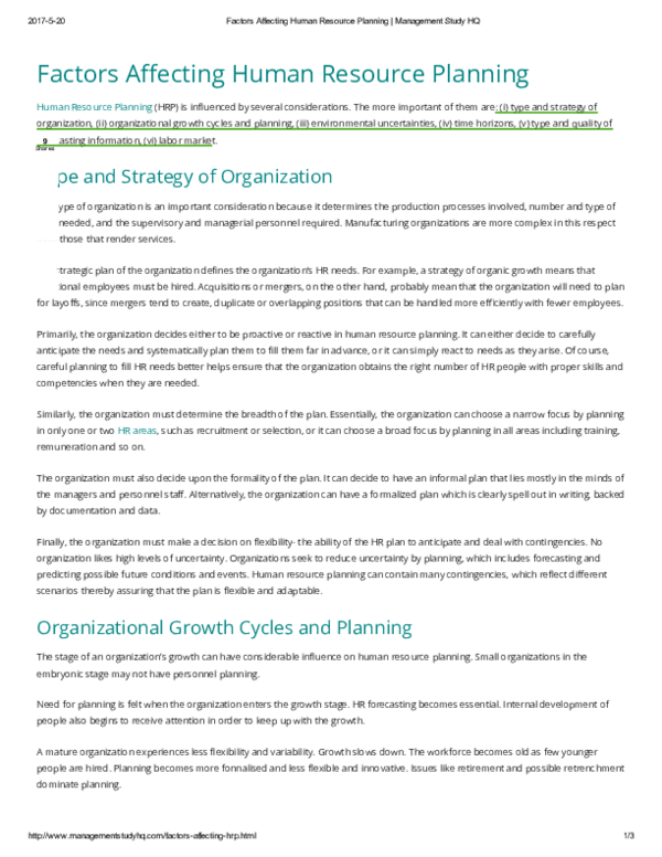 (PDF) 2017­5­20 Factors Affecting Human Resource Planning | Management ...