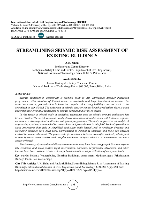 (PDF) STREAMLINING SEISMIC RISK ASSESSMENT OF EXISTING BUILDINGS