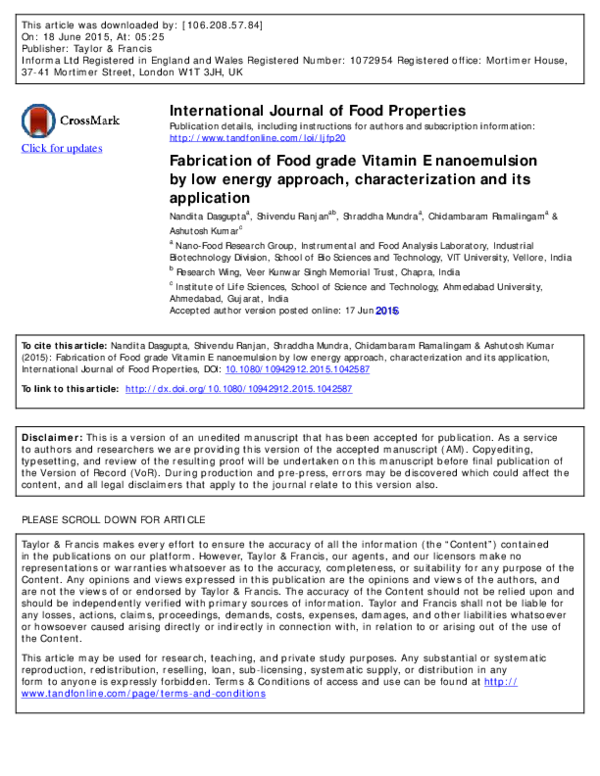 (PDF) Fabrication of Food grade Vitamin E nanoemulsion by low energy ...