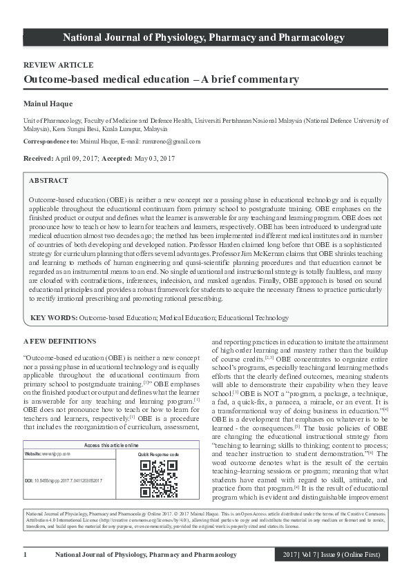 (PDF) Outcome-based medical education – A brief commentary