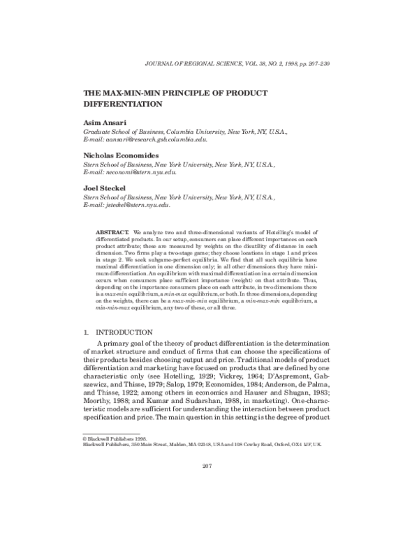 (PDF) The Max-Min-Min Principle of Product Differentiation
