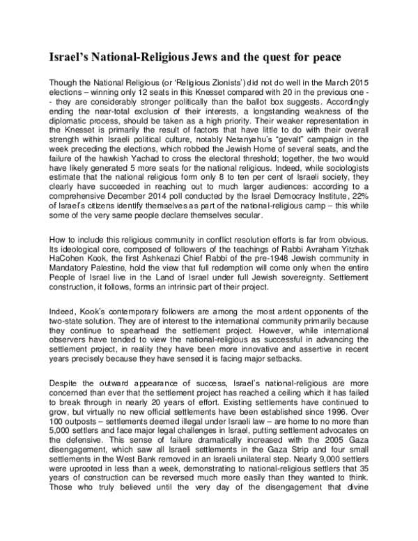 (PDF) Israel's National-Religious Jews and the quest for peace