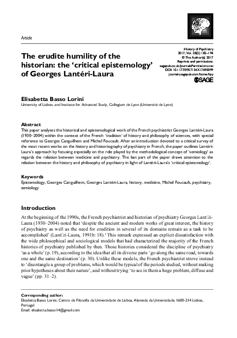 (PDF) The erudite humility of the historian. The 'critical epistemology ...