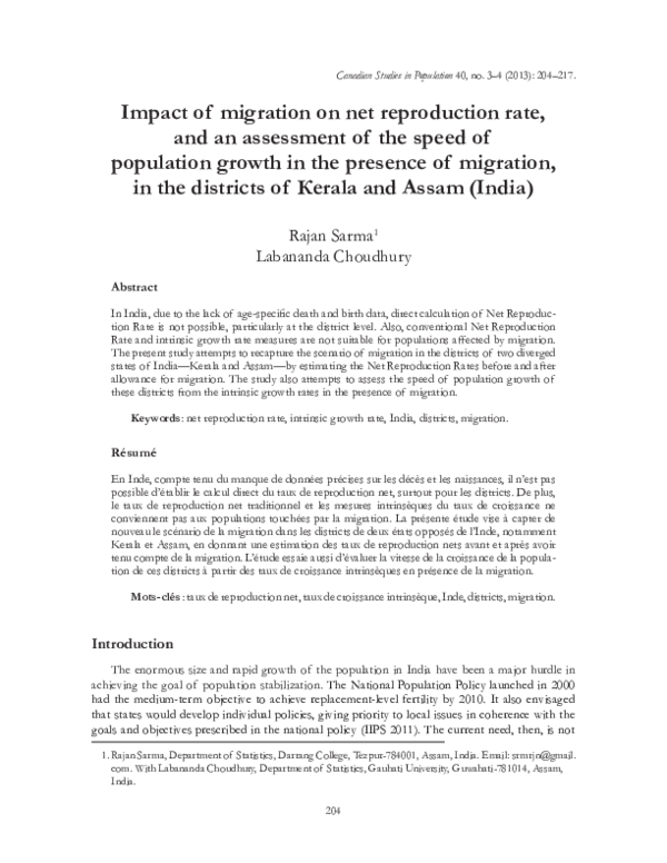 (PDF) Іmpact of migration on net reproduction rate, and an assessment ...