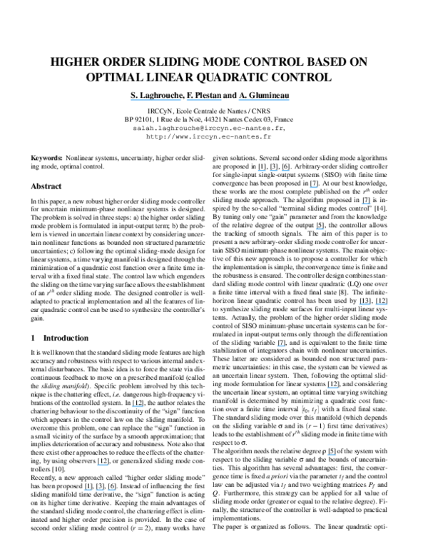 (PDF) Higher order sliding mode control based on integral sliding mode