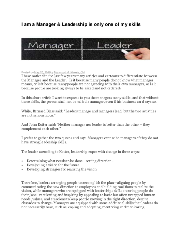 (PDF) I am a Manager & Leadership is only one of my skills