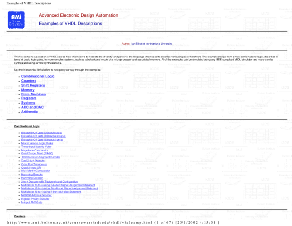 (PDF) Examples of VHDL Descriptions Advanced Electronic Design ... (PDF) Examples of VHDL Descriptions Advanced Electronic Design ...