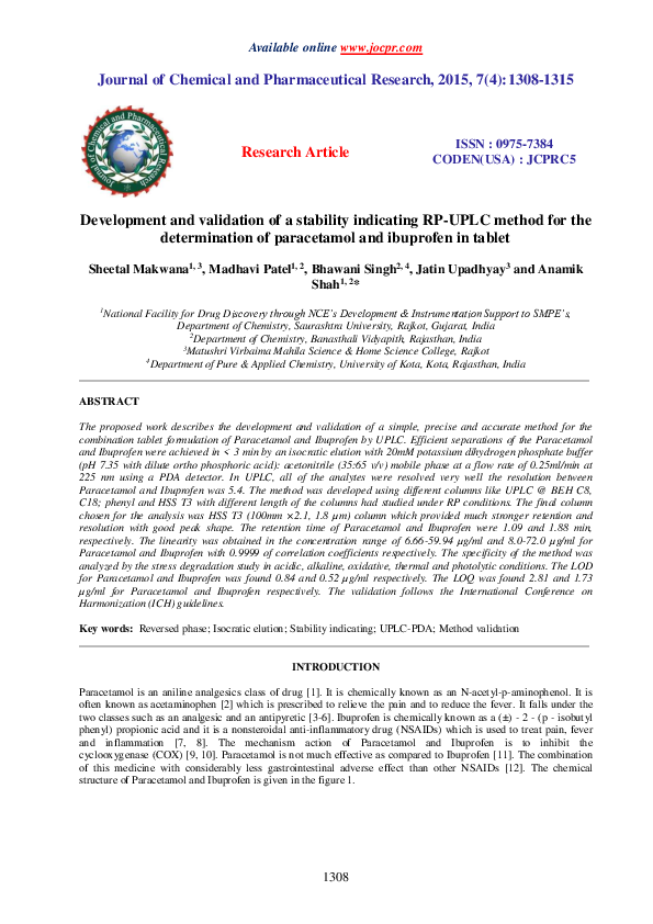 (PDF) Development and validation of a stability indicating RP-UPLC method for the determination ...