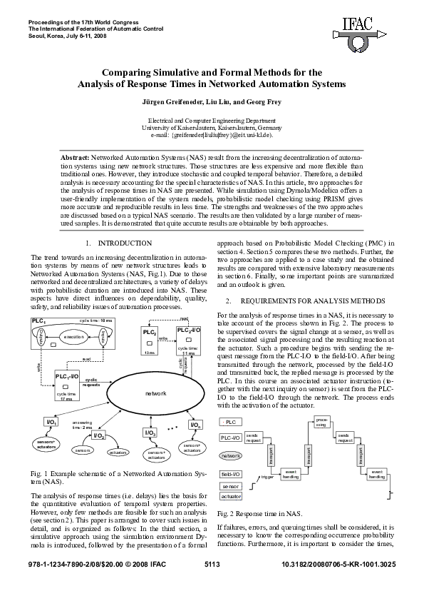 Pdf Comparing Simulative And Formal Methods For The Analysis Of Response Times In Networked
