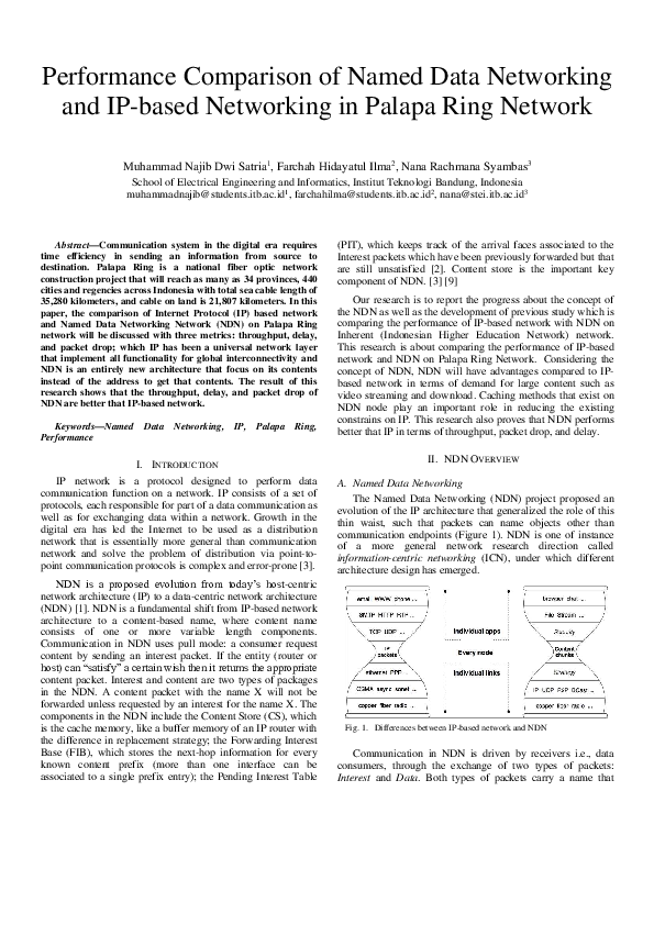 Pdf Named Data Networking And Ip Based Networking In Palapa Ring Network