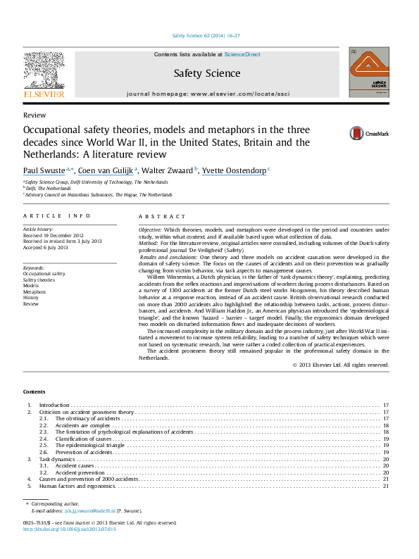 (PDF) Occupational safety theories, models and metaphors in the three ...