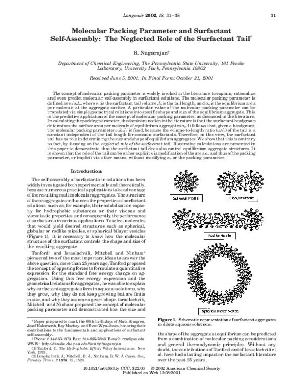 (PDF) Molecular Packing Parameter and Surfactant Self-Assembly: The ...