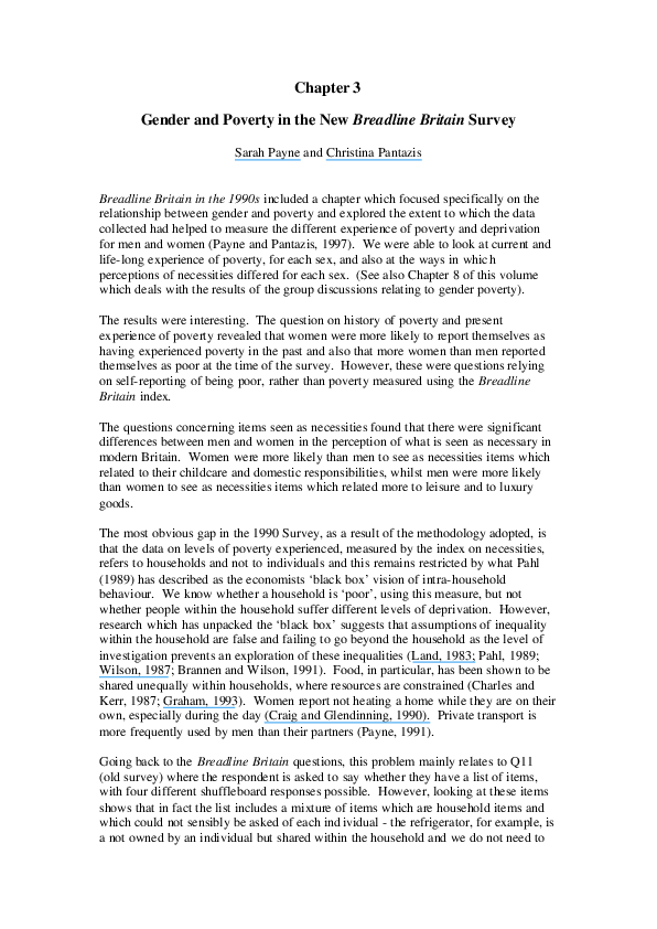 (PDF) Gender and Poverty in the New Breadline Britain Survey