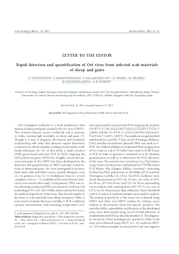 (PDF) Rapid detection and quantification of Orf virus from infected ...
