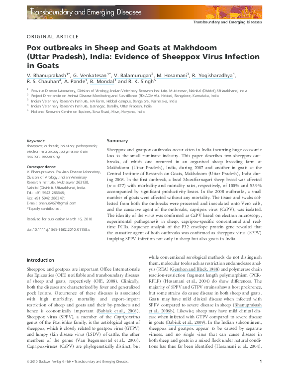(PDF) Pox outbreaks in Sheep and Goats at Makhdoom (Uttar Pradesh ...