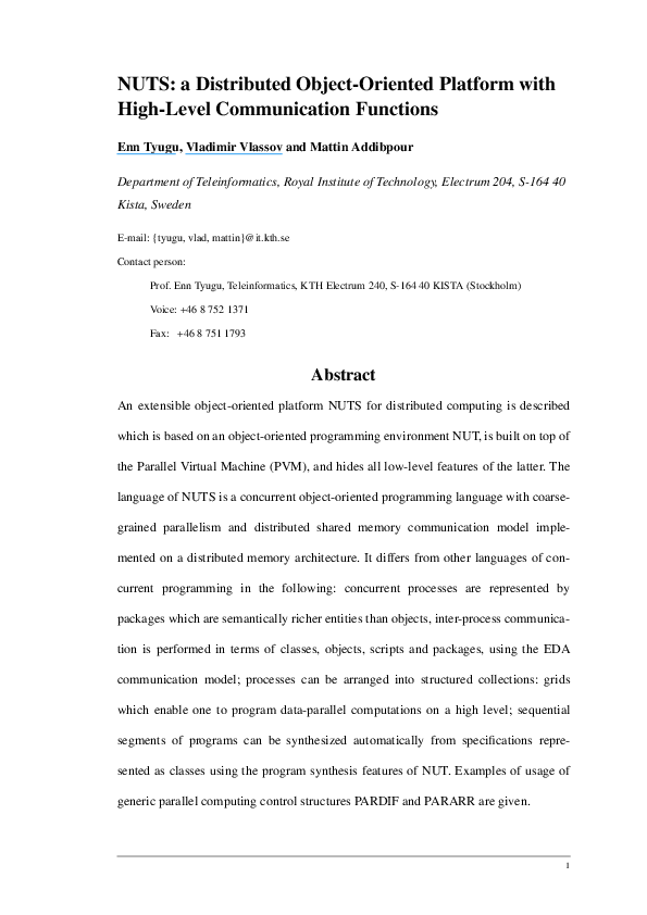 Pdf Nuts A Distributed Object Oriented Platform With High Level