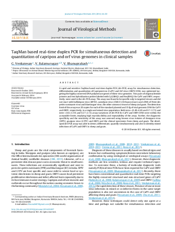 Pdf Taqman Based Real Time Duplex Pcr For Simultaneous Detection And Quantitation Of Capripox