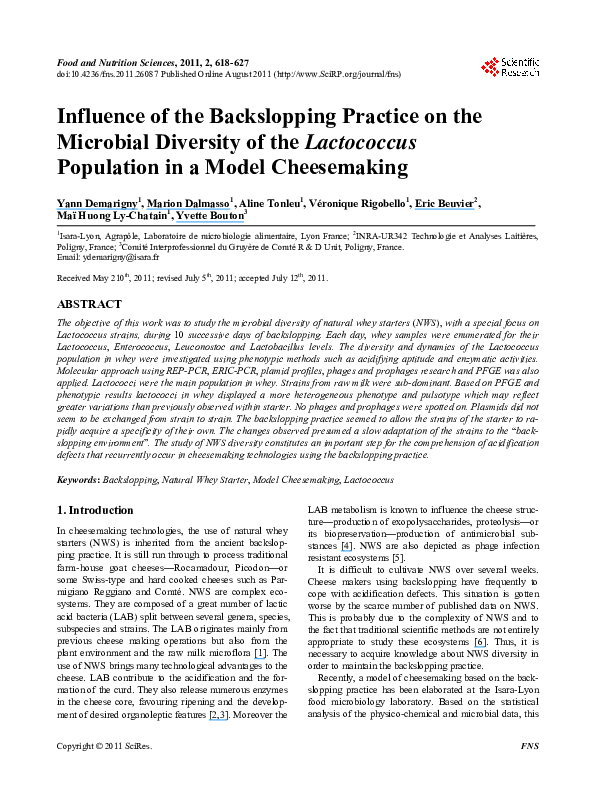 (PDF) Influence of the backslopping practice on the microbial diversity ...