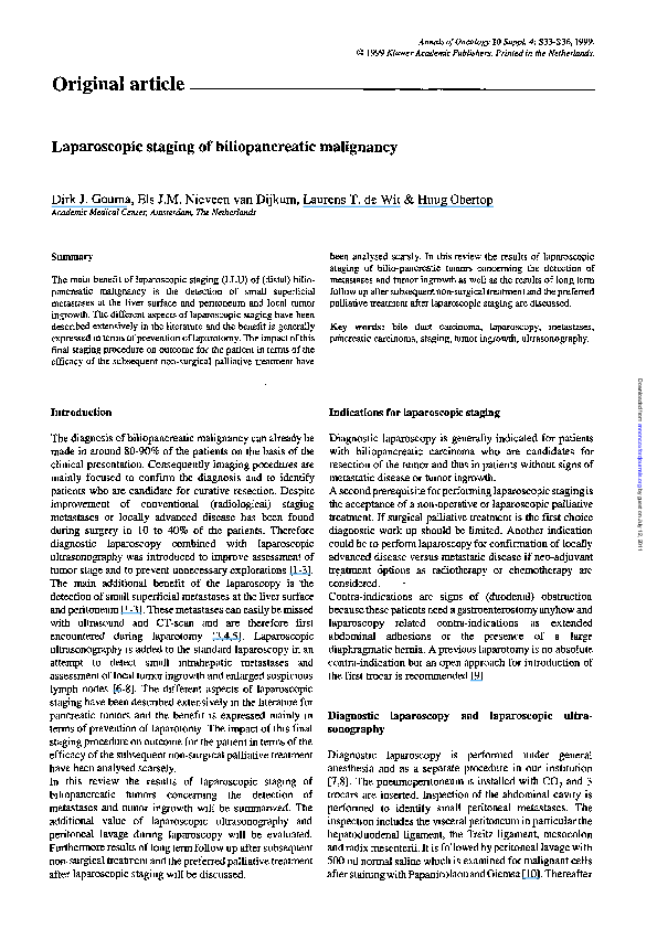 (PDF) Laparoscopic staging of biliopancreatic malignancy