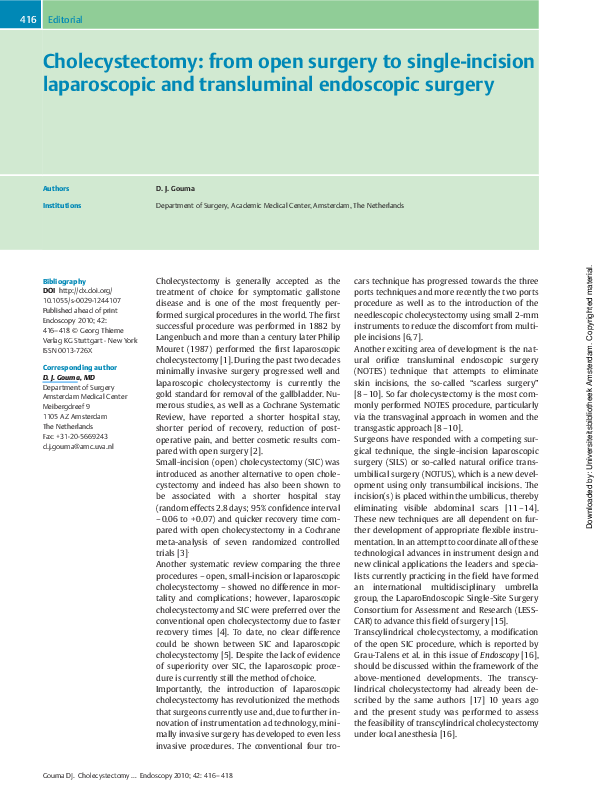 (PDF) Cholecystectomy: from open surgery to single-incision ...